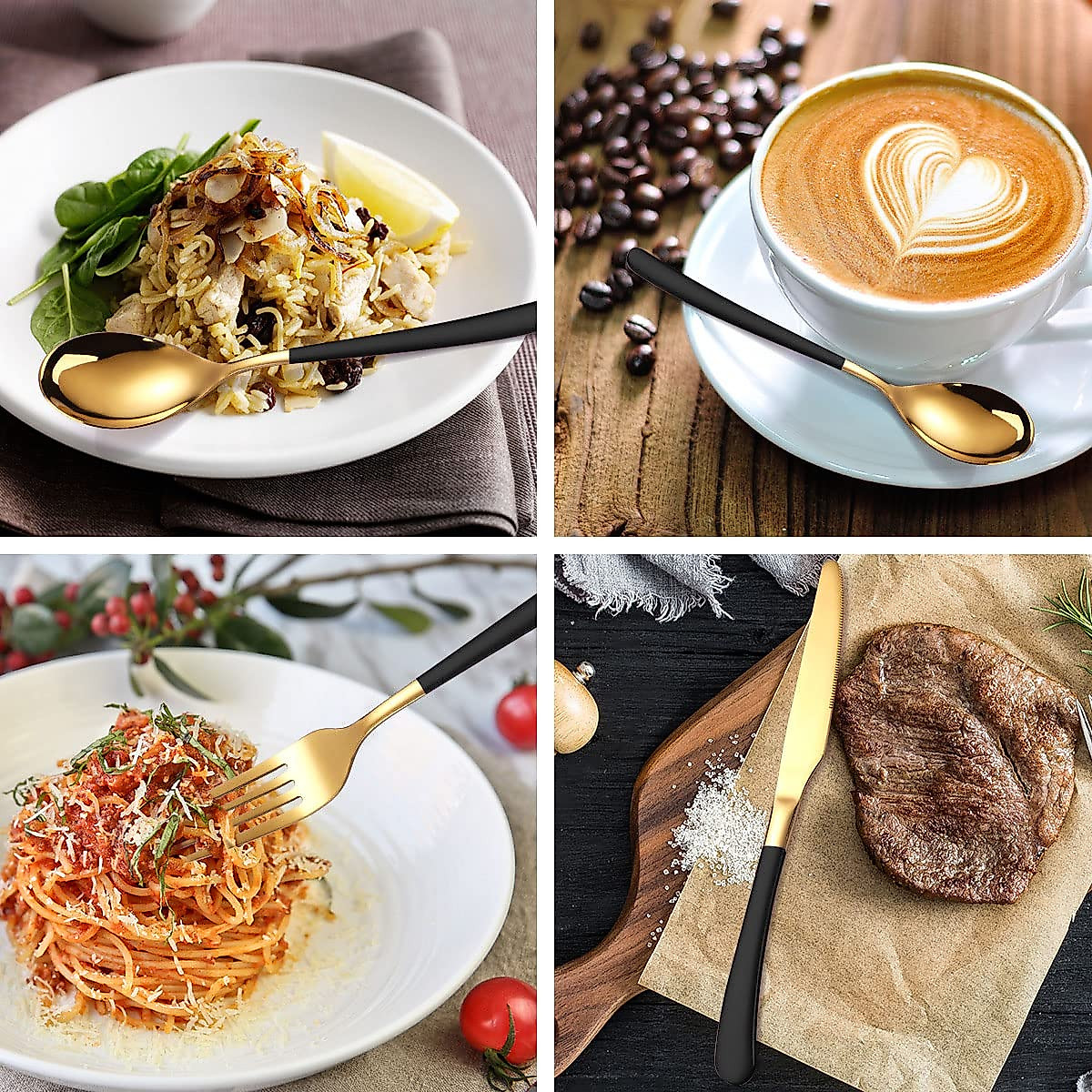 OriGlam Silverware Set, Flatware Cutlery Set, Stainless Steel Kitchen Utensils Set Tableware, Cutlery Set for Home and Restaurant (Pink & Gold)