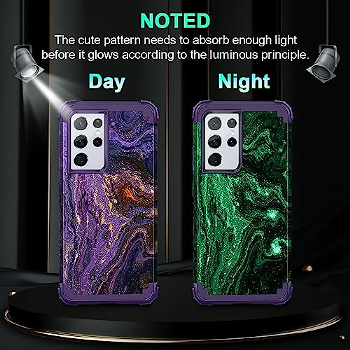 Miqala for Galaxy S21 Ultra 5G Case,Shiny in The Dark Three Layer Heavy Duty Shockproof Protection Hard Plastic Bumper +Soft Silicone Rubber Protective Case for Galaxy S21 Ultra,Deep Purple