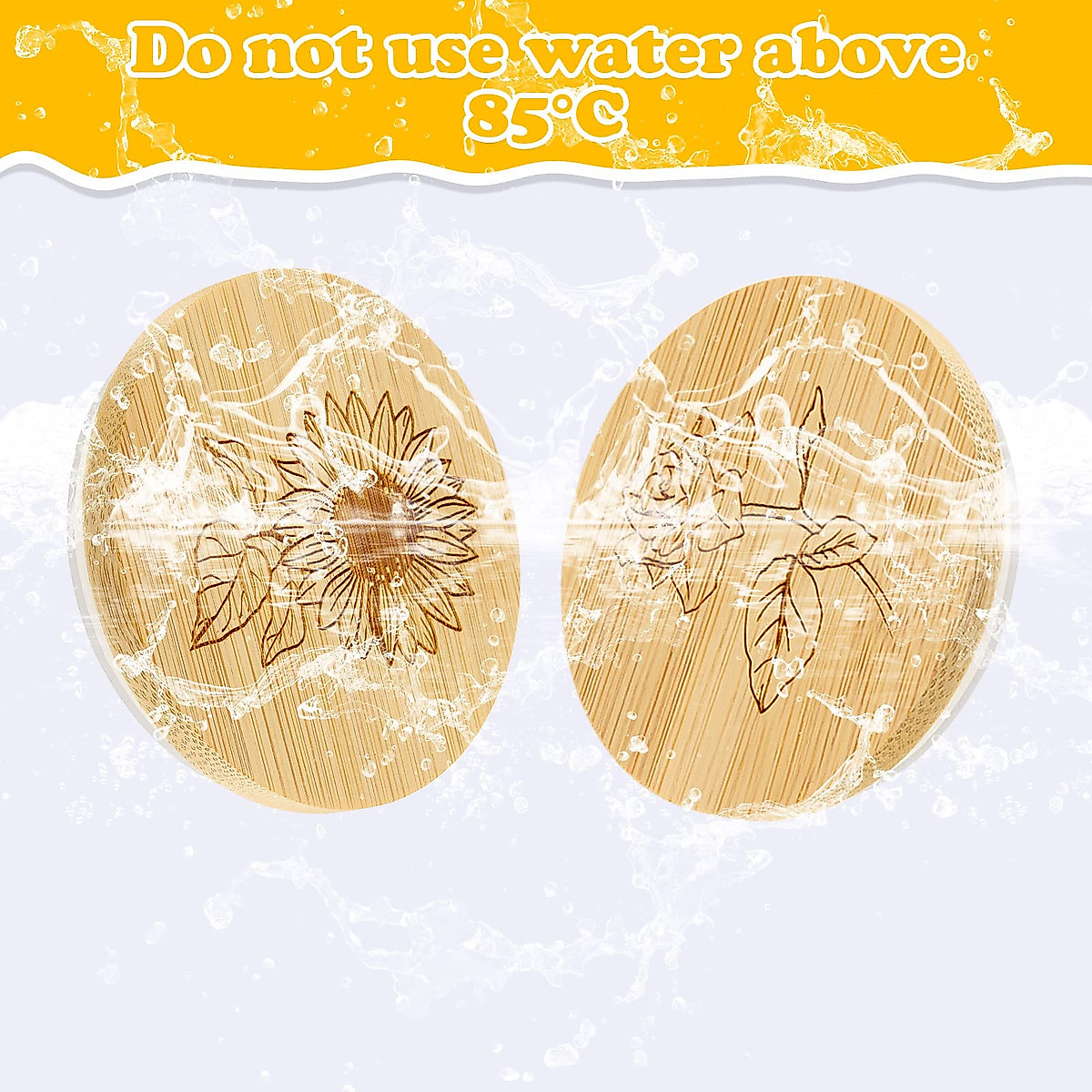 Yogurt Jar Lids Round Reusable Bamboo Jar Lids Creative Wooden Lids Decorative Bamboo Lids with Silicone Sealing Rings Compatible with Oui Yogurt Jars for Coffee Cookie Supplies (18 Pieces)