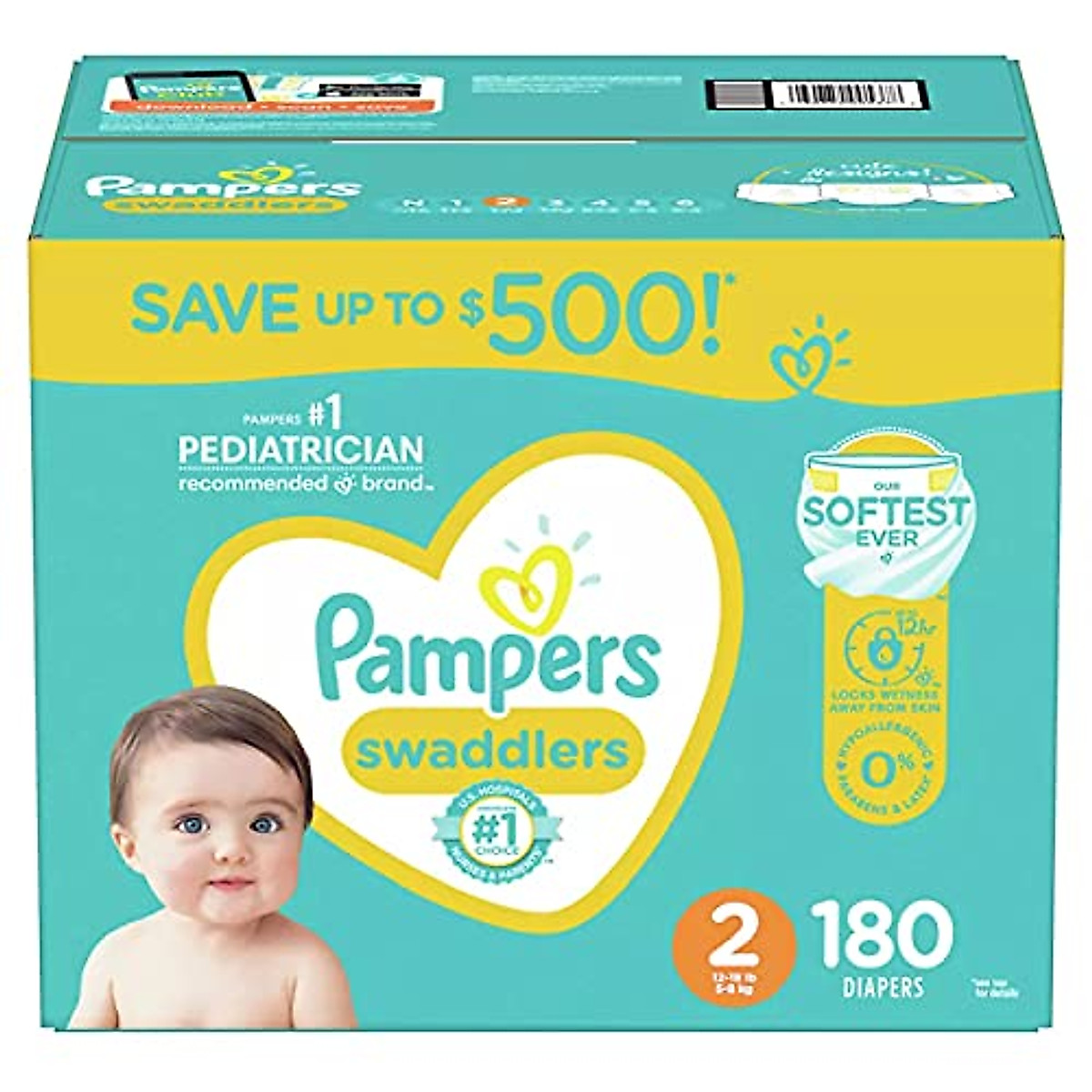 Pampers Swaddlers Disposable Diapers Size 2, 180 Count
