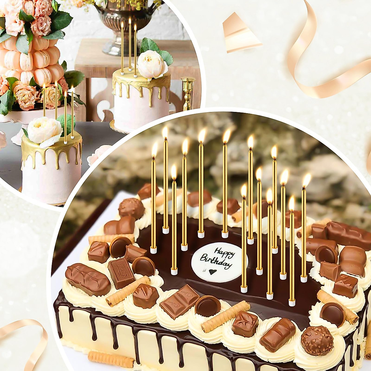 LITAUS, Cake Candles - Gold, 24 Count | Birthday Candles for Cake | Sparkler Candles for Birthday Cake | Happy Birthday Candles | Cake Candles for Cake Decorations, Birthday Parties, Weddings