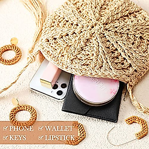 Straw Purses Bags Woven Summer Clutch Purses Crossbody Shoulder Handbag Bag with 4 Pairs Earrings Rattan Boho Earrings for Women Girl (Round Tassel Style)