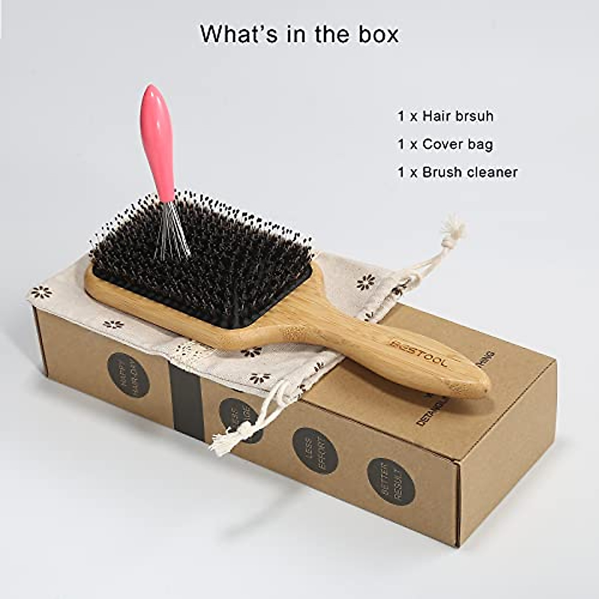 BESTOOL Hair Brush, Boar Bristle Hair Brushes for Women men Kid, Boar & Nylon Bristle Brush for Wet/Dry Hair Smoothing Massaging Detangling, Everyday Brush Enhance Shine & Health (Square)