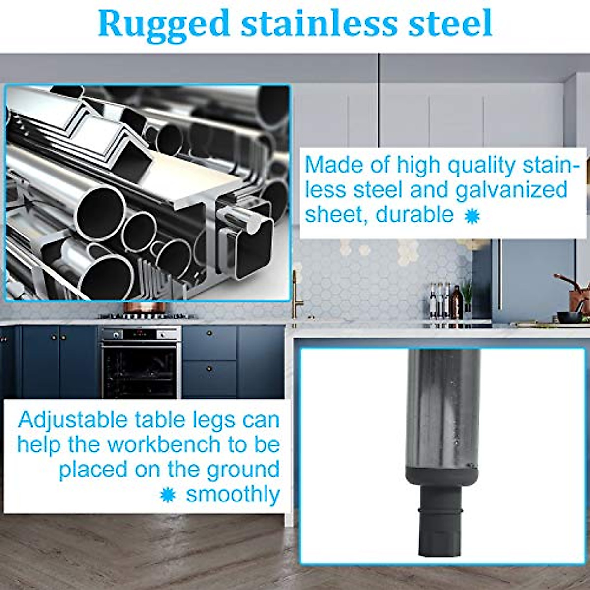 Work Table, 48 X 24 Inch Food Prep Table Stainless Steel Table with Adjustable Shelf and Plastic Feet, NSF Heavy Duty Commercial Worktables for Restaurant, Kitchen