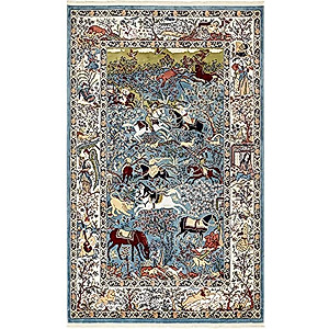 Unique Loom Narenj Collection Classic Traditional Hunting Scene Textured Design Area Rug, Rectangular 5' 0" x 8' 0", Blue/Tan