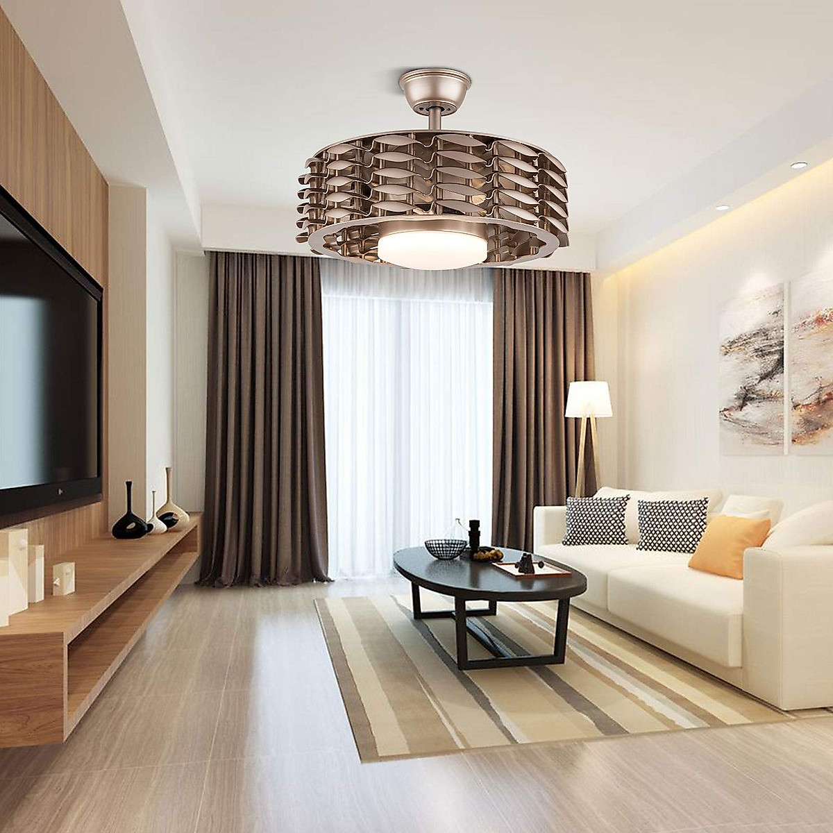 Ceiling Fan LED Fan Chandelier, 36 W, Ceiling Lighting, dimmable with Remote Control, Dimmable Adjustable Wind Speed, Modern Bedroom (Brown)