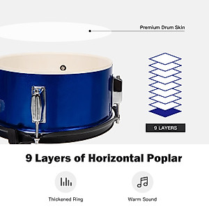 Costzon 16” Kids Drum Set, 5-Piece Full Size Complete Junior Drum Set with Adjustable Throne, Cymbal, Hi-Hat, Pedal & Drumsticks, Beginner Drum Kit with Bass Snare Tom Drum, Age 3-12, Blue