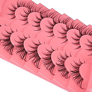 Newcally Lashes Manga Lashes Fox Eye False Eyelashes Clear Band Cat Eye Lashes Mink Lashes Fluffy Strip Lashes Wispy Anime Lashes Pack Spiky Cosplay Fake Eyelashes 7 Pairs