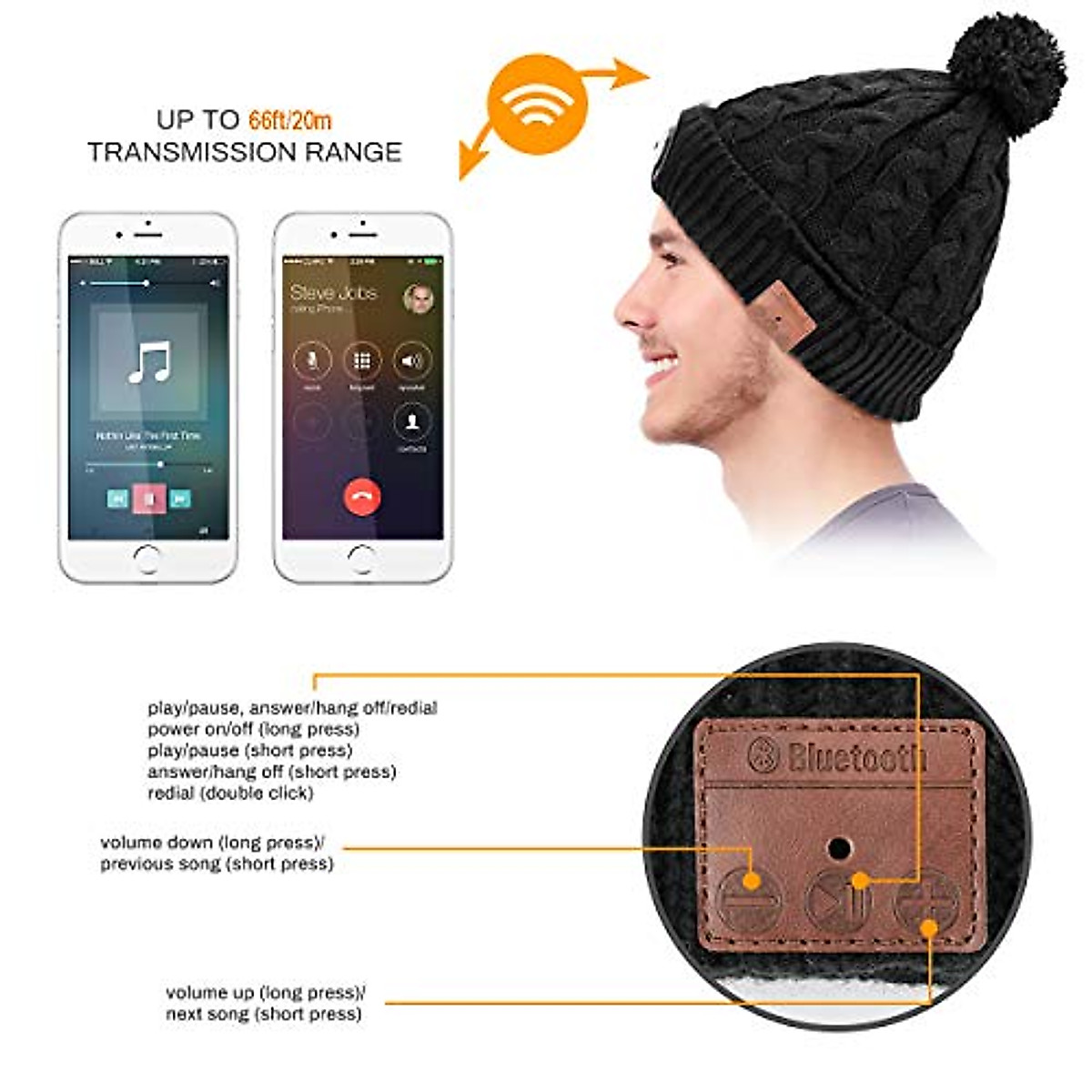 Number-one Wireless Beanie Hat with LED Headlight Handsfree Winter Warm Bluetooh Beanies Wireless Headphones Headset 5.0 Rechargeable Unisex Knitted Musical Cap for Running Skiing Camping Cycling