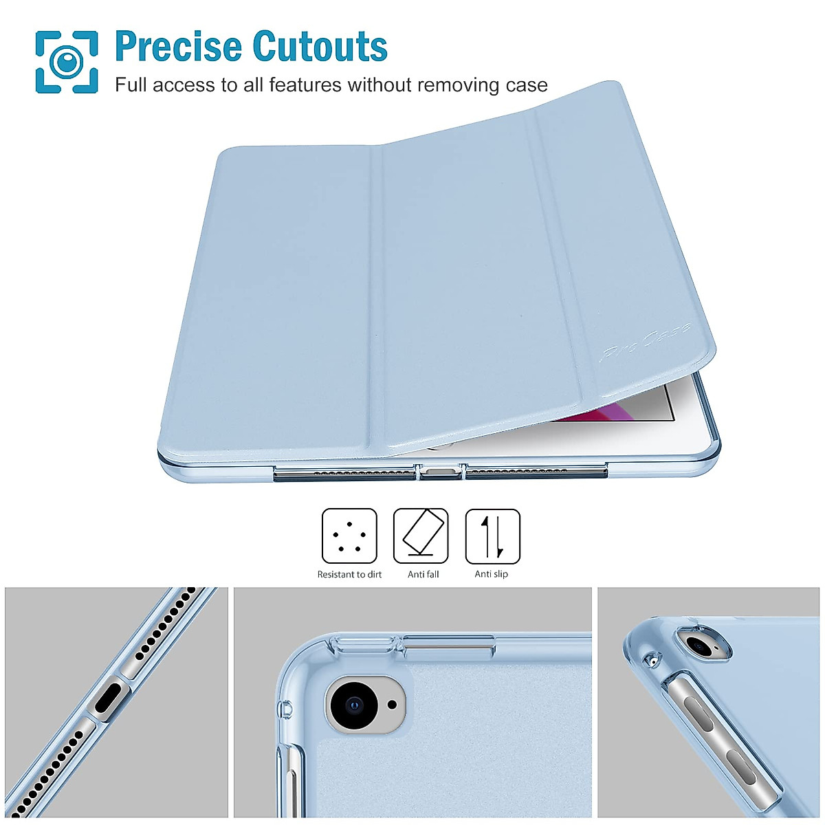 ProCase Smart Case for iPad 9.7 Inch iPad 6th 5th Generation Cases, iPad Air 2, iPad Air Case, Slim Soft TPU Cover Stand Smart Case for iPad 9.7 2018 2017 Model iPad Air 2 Air 1 -SkyBlue