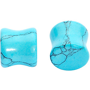 Body Candy Unisex 1/2" 2PC Organic Turquoise Stone Saddle Plugs Double Flare Plug Ear Plug Gauges 12mm