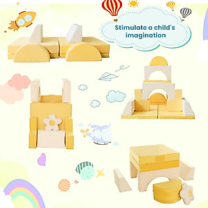 Ordicoeur Modular Kids Play Couch,12PCS Child Sectional Sofa, Climbing Couch Toddler Playroom Couch,Yellow&Beige Convertible Foam and Floor Play Sofa for Boys and Girls