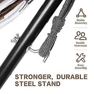 PNAEUT Double Hammock with Space Saving Steel Stand Included 2 Person Heavy Duty Outside Garden Yard Outdoor 450lb Capacity 2 People Standing Hammocks and Portable Carrying Bag (Coffee)