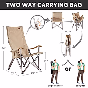 ICECO Hi1600 Folding Camping Chairs for Outside, High-Back Heavy Duty Camping Chair for Adults, Portable Chairs with Shoulder Strap for Outside, Patio, Living Room, 600 LBS, 10 Year Warranty