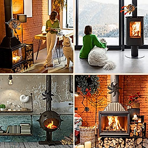 LAMA Heat Powered Wood Stove Fan, Upgrade 7 Blades Flue Pipe Hanging Fireplace Fan, Heat Activated Fan, Log Burner Fan with Stove Thermometer for Wood Burning Stove/Gas/Pellet/Log, Black