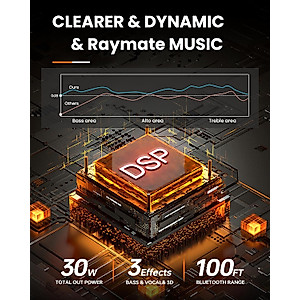 Raymate Bluetooth Speakers, HiFi Stereo Sound with DSP, 30W IPX7 Waterproof Speaker Wireless Bluetooth-V5.0, 1000mins Playtime, Portable Speaker for Home, Outdoor, Party