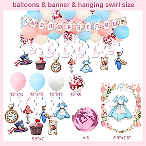 Alice in Wonderland Party Decorations, Fiesec Mad Hatter Tea Party Supplies Alice in Wonderland Hanging Swirl Sign Arrow Directional Sign Banner Yellow Blue Pink