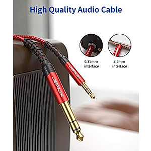 JSAUX 3.5mm to 6.35mm Stereo Audio Cable, 6.35mm 1/4" Male to 3.5mm 1/8" Male TRS Bidirectional Stereo Audio Cable Jack 4FT for Guitar, iPod, Laptop, Home Theater Devices, Speaker and Amplifiers-Red