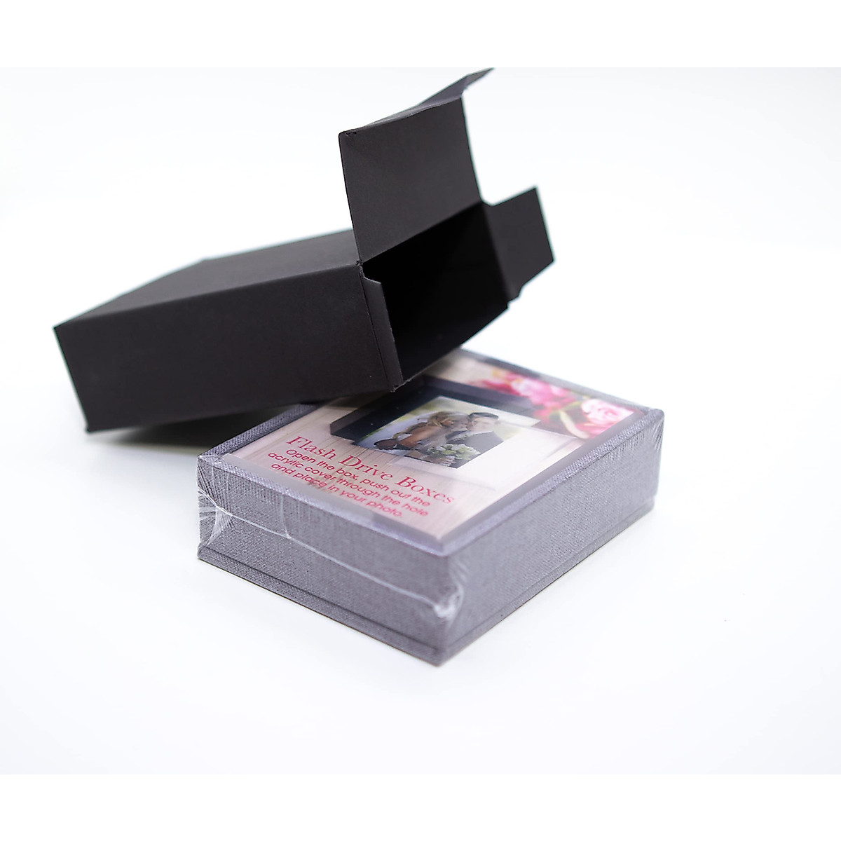 Deluxe Linen Flash Drive Box with Photo (Gray) to Put Your USB Flash Drive Holds one Photo on The Cover of The Box