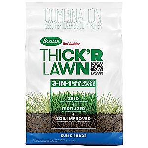 Scotts Turf Builder THICK'R LAWN Grass Seed, Fertilizer, and Soil Improver for Sun & Shade, 1,200 sq. ft., 12 lbs.