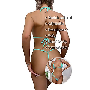 Dadress Extreme Sexy Mini Bikini Sets 2Pcs Swimwear G-String Bottom Swimsuit Micro Bikinis for Women Light Blue