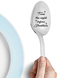 Christmas Spoon Gift - Twas the Night Before Christmas | Inspirational Gift for Friend Family | Spoon with Sayings Unique Gift for Kids Boy Girl |Stainless Steel Spoon-7 Inch