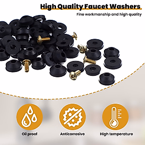 Xindojuz 58 PCS Hose Bib Repair Kit, Outdoor Faucet Washers Assorted Kit with Brass Screws, Flat and Beveled Washers Replacement Rubber Assortment Kits for Repairing Faucet Leak (Black)