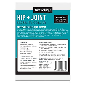 ACTIVPHY Hip + Joint Mobility Collar for Dogs with Glucosamine, Chondroitin, MSM, and More | Convenient & Easy | 30 Days of Continuous Support | Water Resistant (Med/Large)