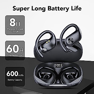 FAMOO Open Ear Headphones, Bluetooth Headphones 5.3, 60H Playtime, True Open Ear Earbuds with Reducing Hearing Loss, Deep Bass, LED Display, IPX7 Waterproof, Wireless Earbuds for Meeting, Driving