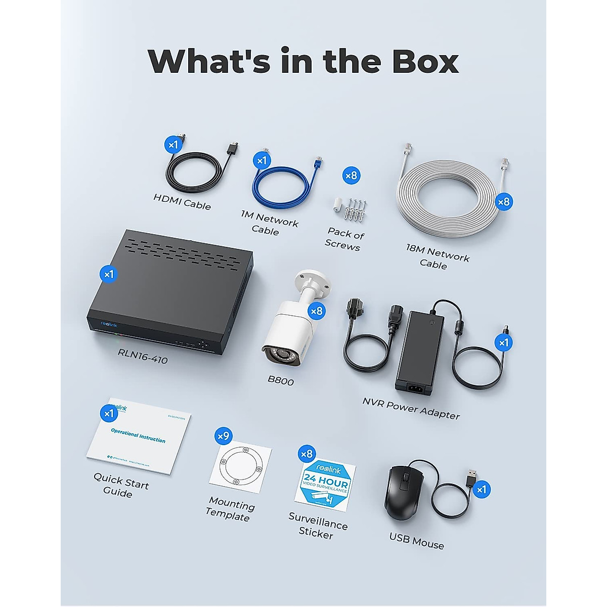 Reolink PoE Commercial Security Camera System Business Bundle, 16 Channel 16 Camera 8MP Smart Person/Vehicle Detection, a 16CH NVR Pre-Installed with 4TB HDD(Include 8 x 18M Cat5 Cable)