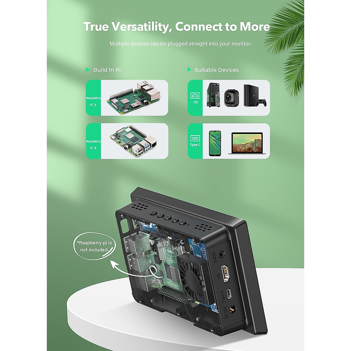 UPERFECT Raspi Touchscreen Monitor with Case & Fan & Stand 10.1’’ 1366 * 768 Ultra Wide 370Nits IPS Screen for Raspi 3/4/4b/5, w/10-Point Touch, VESA, Dual Speakers, Type-C & HDMI Ports