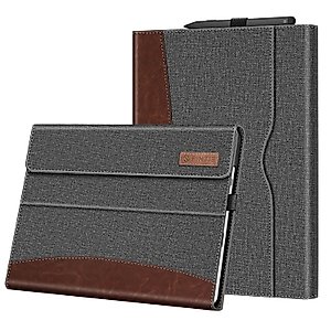 Fintie Case for 13 Inch Microsoft Surface Pro 11/10/9 - Multiple Angle Viewing Portfolio Business Cover with Pocket & Stylus Holder, Compatible with Type Cover Keyboard, Gray/Brown