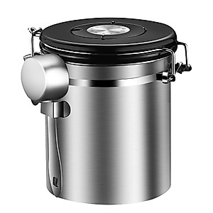 SUNWUKIN Coffee Canister, Airtight Stainless Steel Kitchen Food Storage Container with Date Tracker and Scoop for Beans, Grounds, Sugar, Tea, Flour, Cereal, Stainless Steel 22OZ