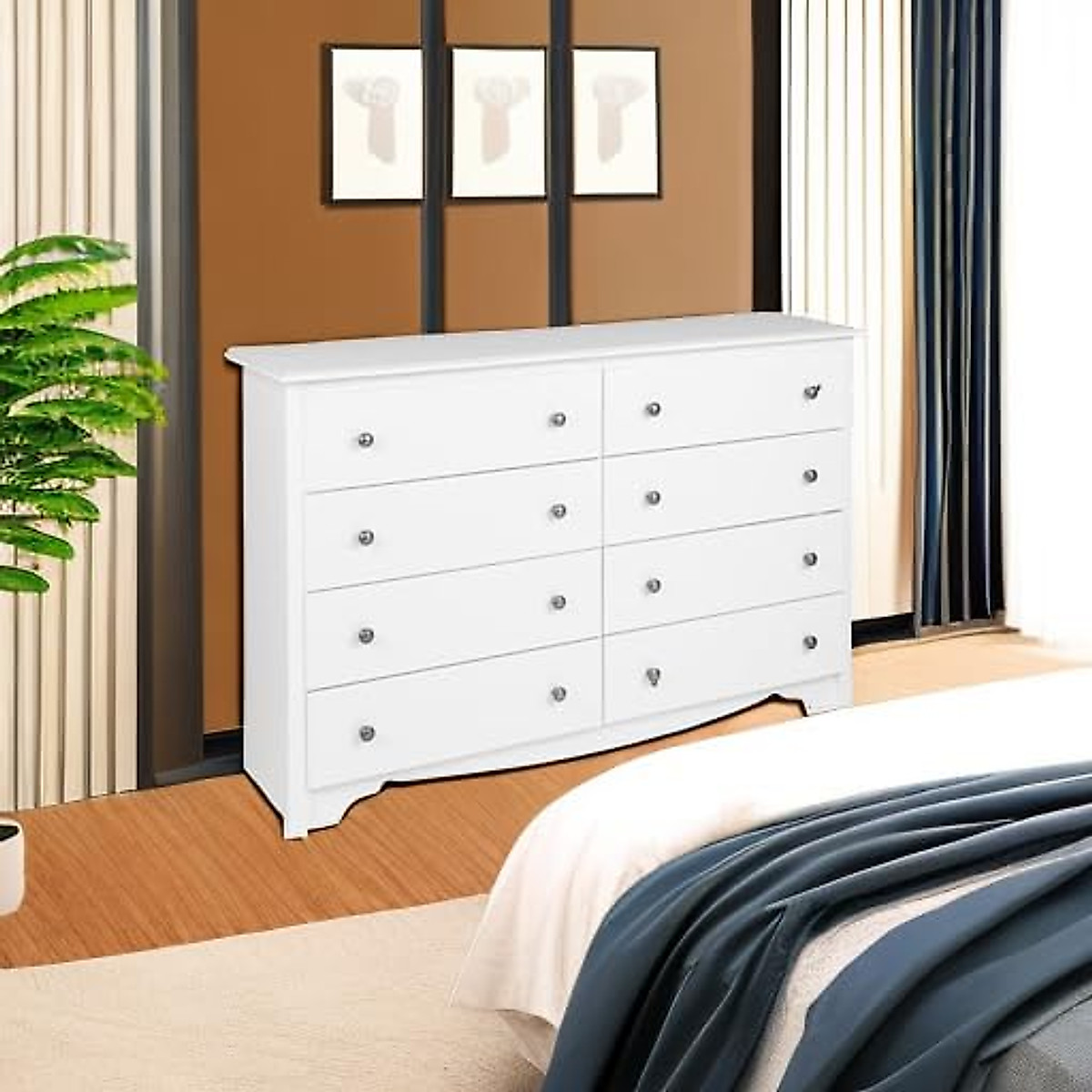 Prepac Sonoma 8 Drawer Double Dresser for Bedroom, Wide Chest of Drawers, Bedroom Furniture, Clothes Storage and Organizer, 17.25" D x 59" W x 37" H, White
