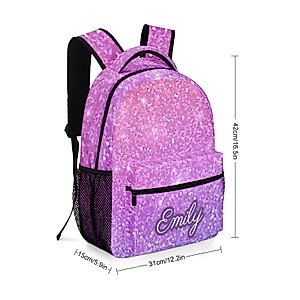 NZOOHY Pink Violet Glitter Custom Kids Backpack 16.5 Inch for Boy Girl, Personalized Waterproof Child School Travel Bag with Name, 16.5 inch X 12.2 inch X 5.9 inch