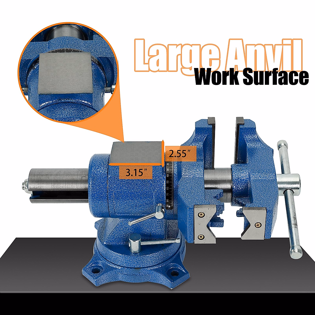 EASYBERG 5" Bench Vise with 5 inch Jaw Width 5 inch Jaw Opening 4 inch Throat Depth Ductile Iron, Multi-Purpose 360 Degree Head and Swivel Base Bench Vice with Anvil and Scale