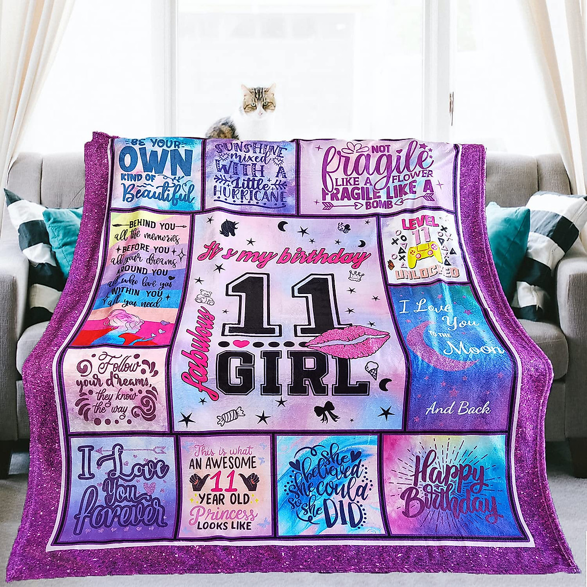 Lviliss Gifts for 11 Year Old Girl Blanket, 11 Year Old Girl Gift Ideas, 11th Birthday Gifts for Girls, 11 Year Old Girl Gifts for Birthday, 11th Birthday Decorations for Girls Throw Blanket 50”x60”