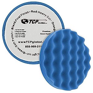 TCP Global 6.5" Blue Waffle Light Cut Grip Foam Polish Buff Pad - DA Hook & Loop
