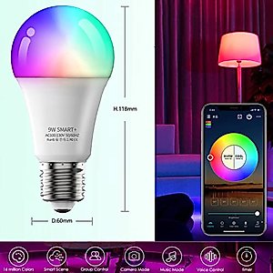 TFOI Smart Light Bulbs A19 E27 RGB Light Bulb WiFi Light Bulb Color Changing LED Lights or DIY Scene Setting Smart Bulb Compatible Alexa/Google Home Smart Light Bulb 80% Energy Saving（9w 2pack）