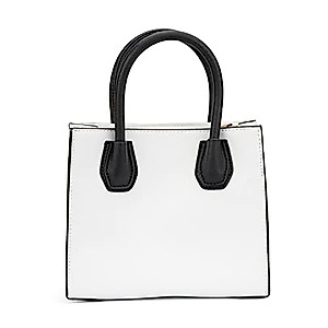 Olivia Miller Women's Fashion Ezra Mini Faux PU Leather, White Crossbody Tote Satchel Bag w Removable n Adjustable Strap Everyday Small Evening Casual Work Purse Handbag