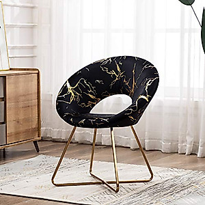 DUHOME Black Accent Chair Velvet Vanity Chair Lliving Room Chairs Desk Chair with Golden Legs Mid-Back 1 pcs