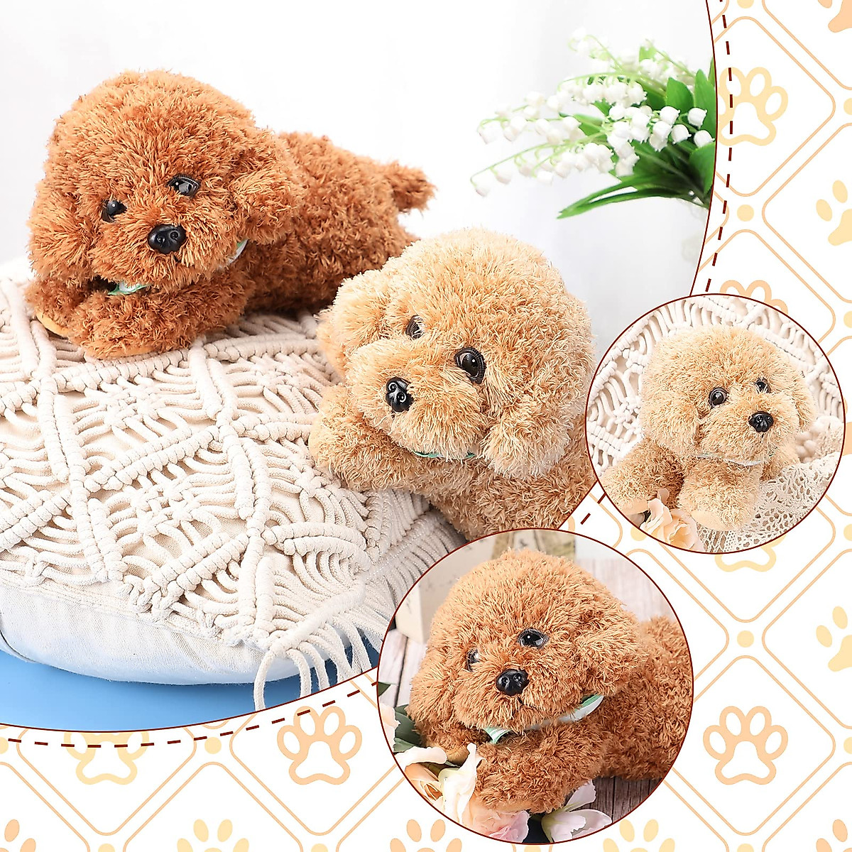2 Pcs Plush Stuffed Golden Poodle Dog Plush Animals Soft Toy Stuffed Puppy Adorable Plush Puppy Toys for Preschool Birthday Party Supplies (Toy Poodle, 10.6 Inch)