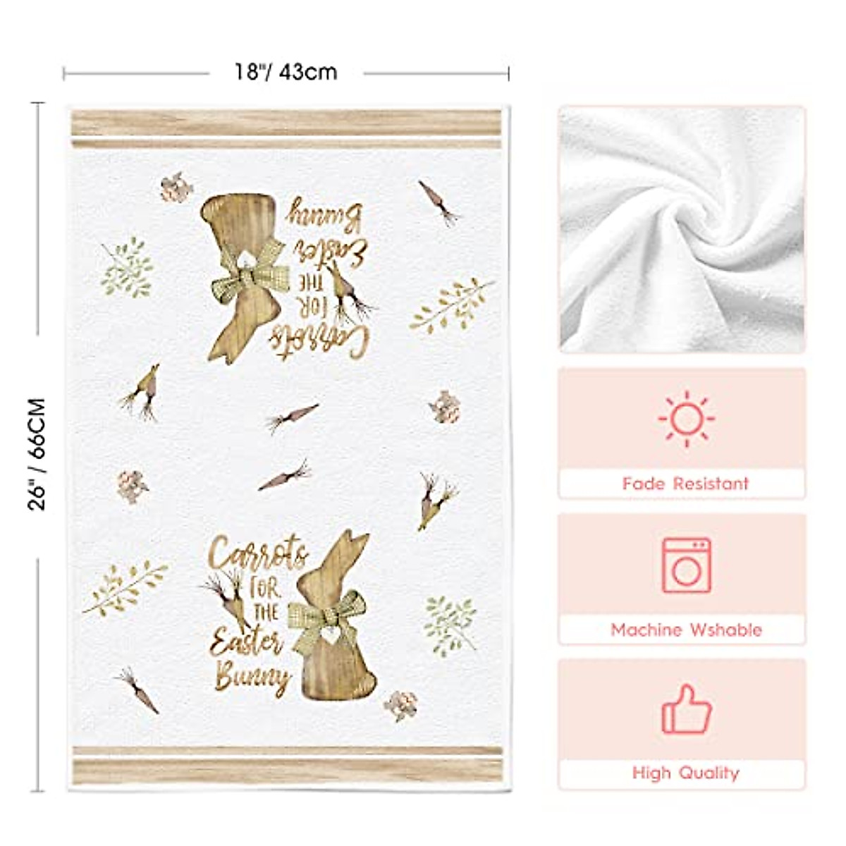 Artoid Mode Carrots Rabbit Bunny Happy Easter Kitchen Towels Dish Towels, 18x26 Inch Seasonal Spring Summer Holiday Decoration Hand Towels Set of 2