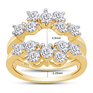 SAVEARTH DIAMONDS 1 1/3 ctw Round Lab Created Moissanite Diamond Sunburst Halo Guard Enhancer Ring For Women 14K Yellow Gold Over Sterling Silver (1.33 Ctw)-8