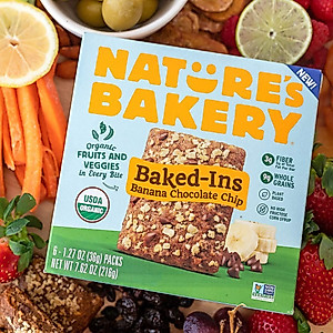 Nature's Bakery Baked-Ins Bars Banana Chocolate Chip, Organic Fruits & Veggies, Vegan, Non-GMO, Organic Snack, 1 box With 6 Packs