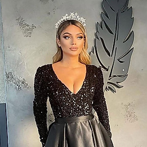 Formery Stars Halo Crown Headband Rhinestones Goddess Tiara Headpiece Party Festival Prom Crystal Hairband Hair Accessories for Woman and Girls (Silver)