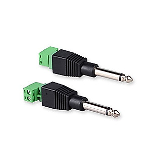 Conwork 6.35mm / 1/4" Audio Mono Male Plugs to 2 Screw Terminal Female Microphone/Speaker Wire Balum Converter Adapter (2-Pack)