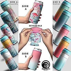 UP SWAVE Slim Can Cooler Sleeves - Premium Reversible Beer Can Sleeves - Slim Can Insulator 5 pack - Adjustable Design Fits Most Bottles & Skinny Cans from 8 to 12oz - 10 Reversible Designs