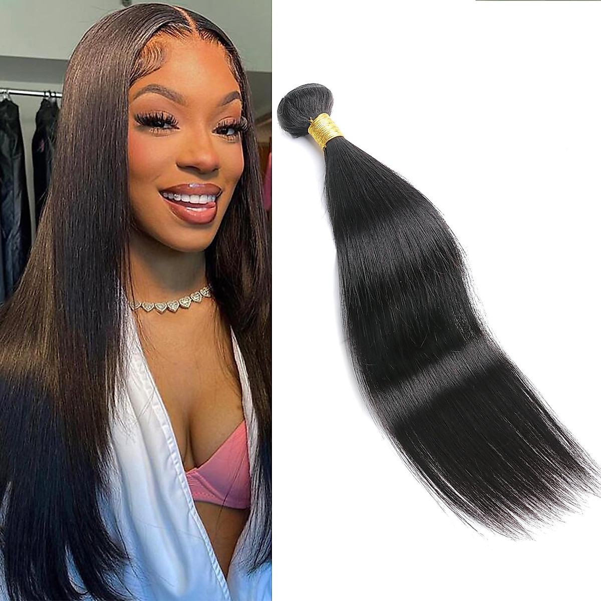 Viyaviya Human Hair Bundles Short Straight Virgin 100% Weave 100G/Pcs Extensions Natural Color Can Dye Brazilian Bundlesbrazilian Unprocessed 18 Inch For Women Remy Weft Black Bundle 10A Single Bundle