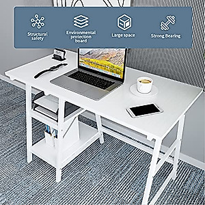 Natwind 43" White Desk Home Office Computer Working Kid Student Study Table with 2-Tier Storage Bookshelves Modern Simple Study Laptop Writing Elegant Style Desk Workstation for Office Home White